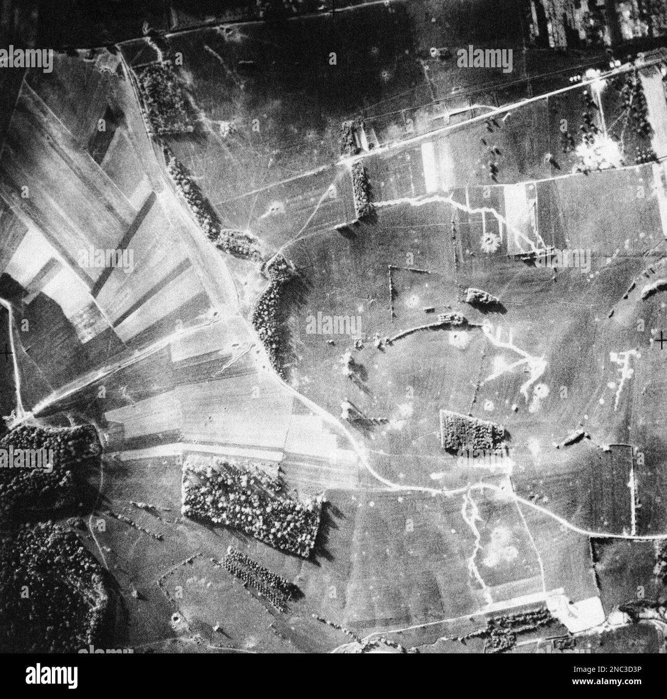 An R.A.F. photograph of fortifications to the south of Sedan, France on ...