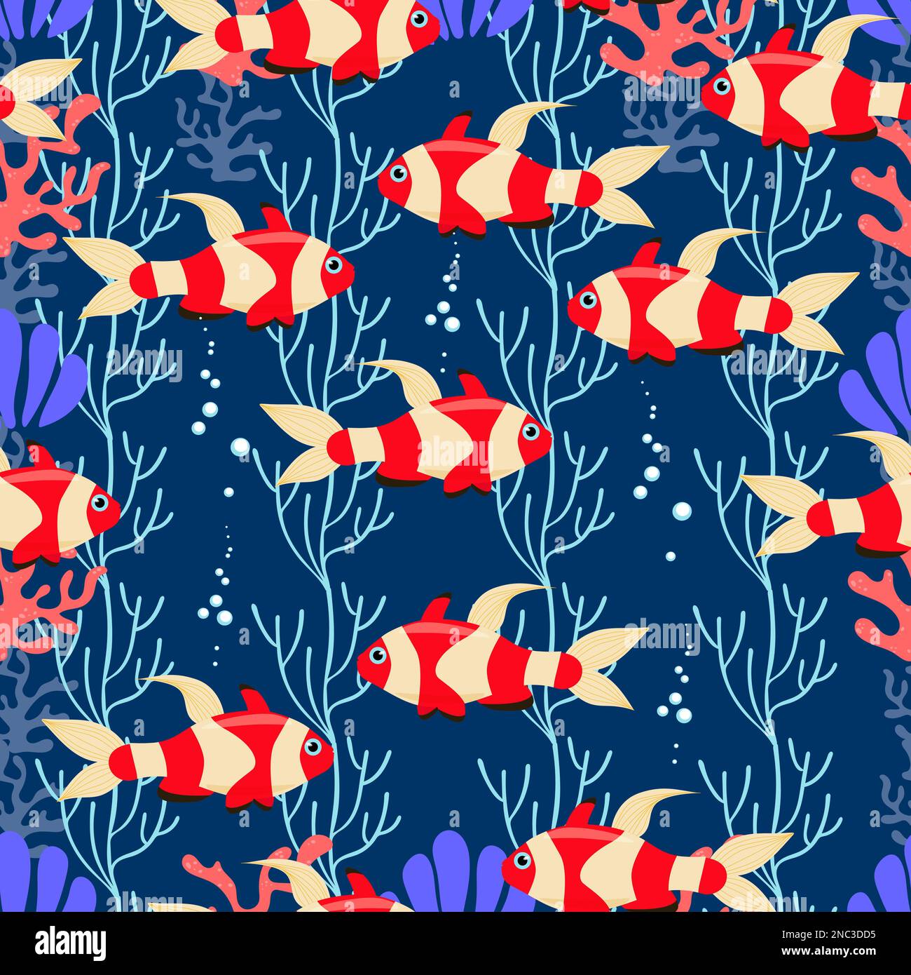Exotic bright fish seamless pattern. Vector sea fish in flat style ...