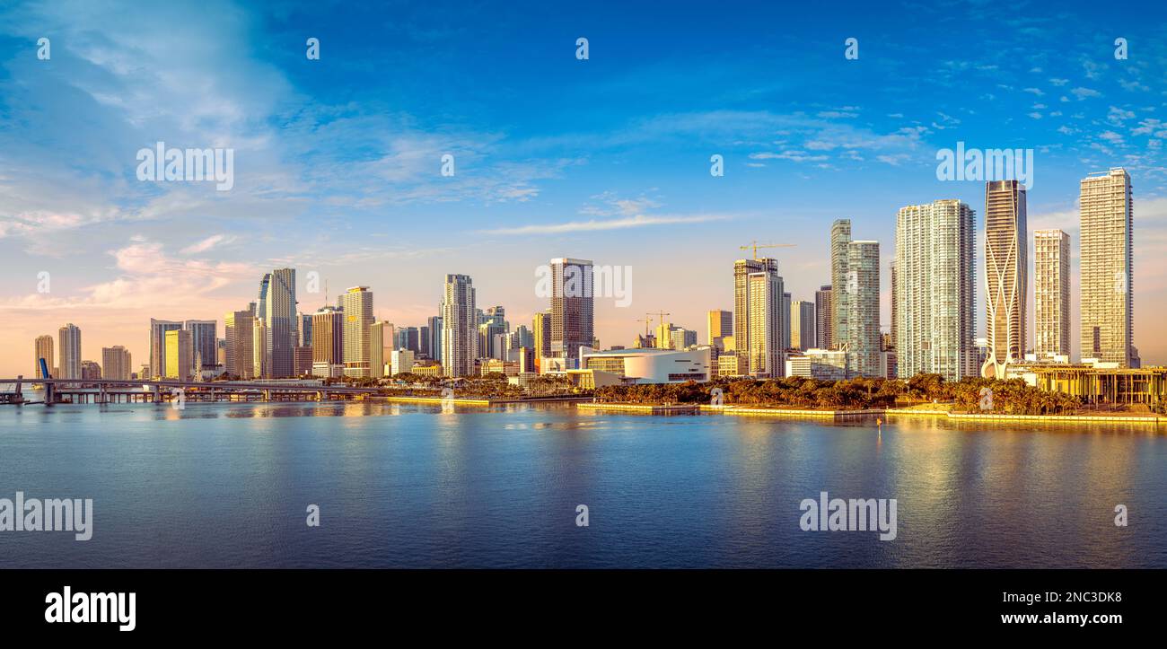 the skyline of miami in the early morning sun, florida Stock Photo - Alamy
