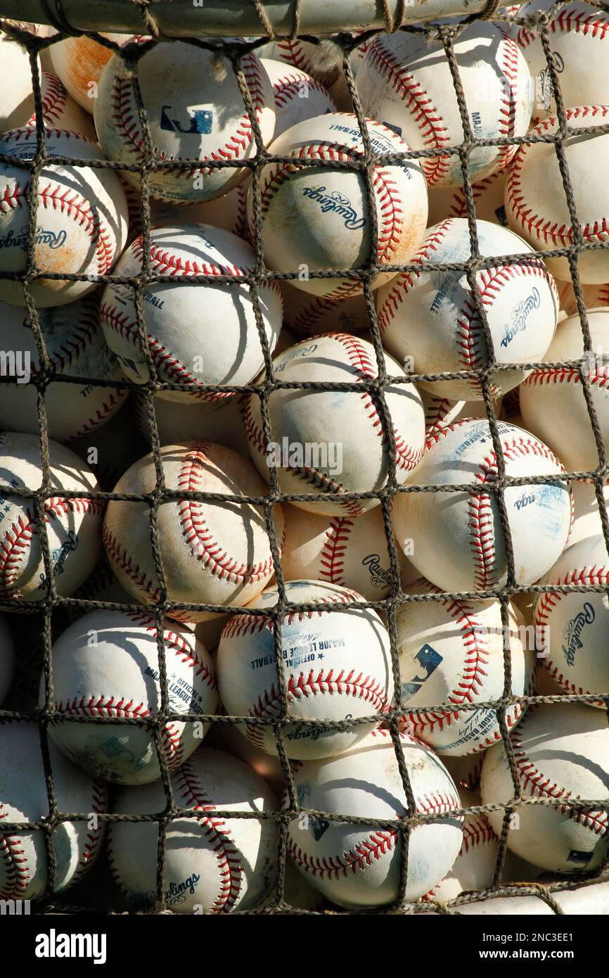 These are batting practice baseballs used before a spring training ...
