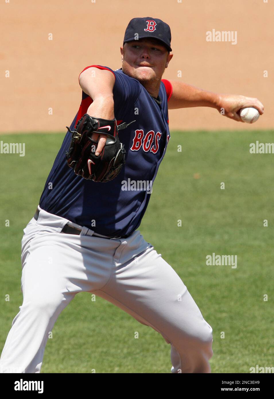 Boston Red Sox pitcher Jon Lester throws in the fifth inning of a ...