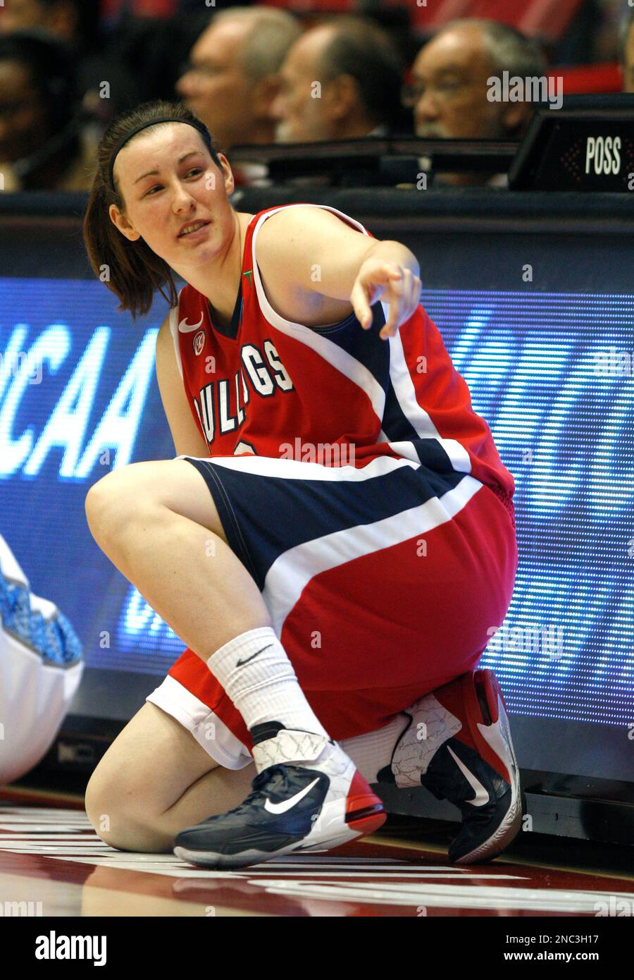 Fresno State's Hayley Munro, of Australia, waits to check into the game ...