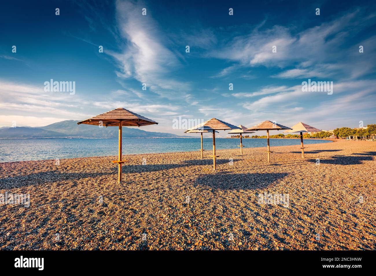 Picturesque summer day on Nafpaktos beach. Sunny morning seascape of ...
