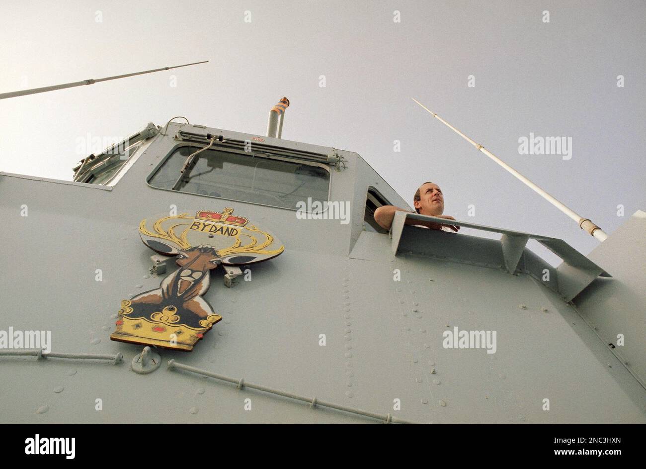 British sailors aboard HMS Gavinton in the Gulf of Suez outside Suez ...