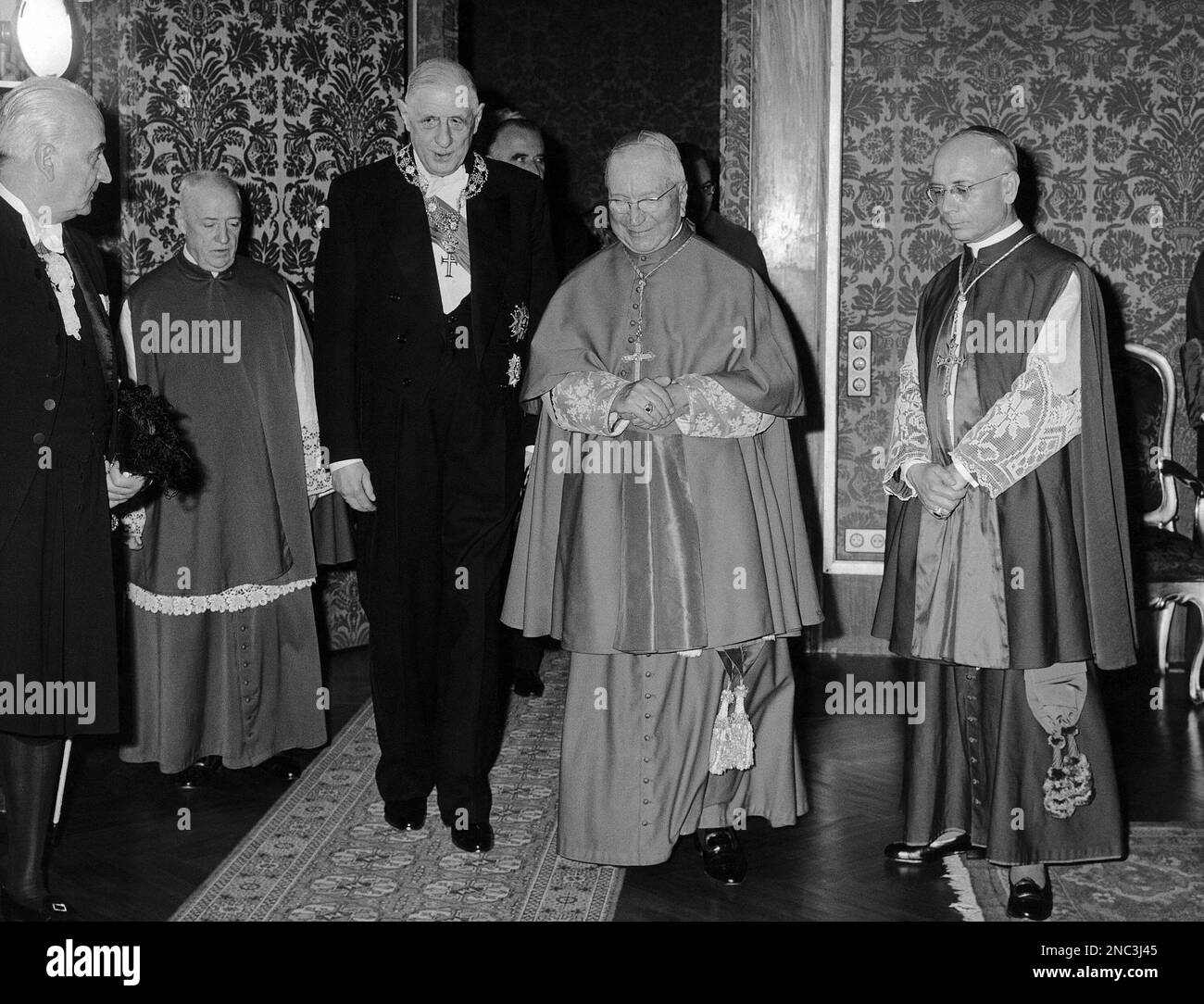 French President Charles De Gaulle is accompanied by Vatican Secretary ...