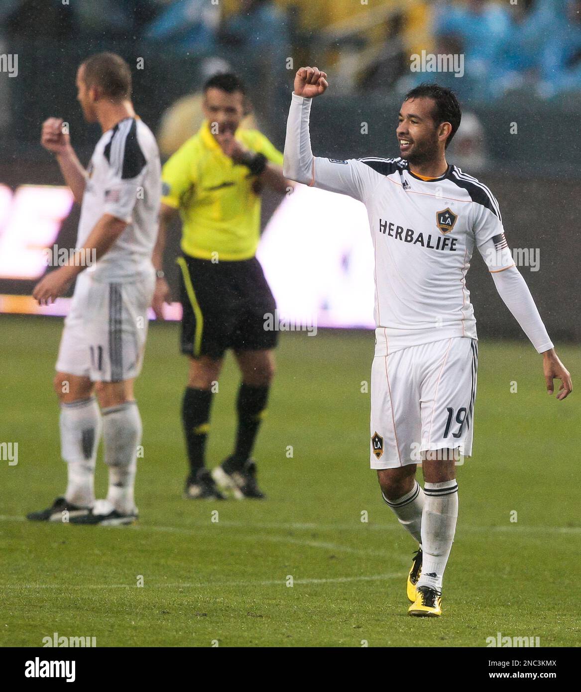 Los Angeles Galaxy midfielder Juninho celebrates his goal during the ...