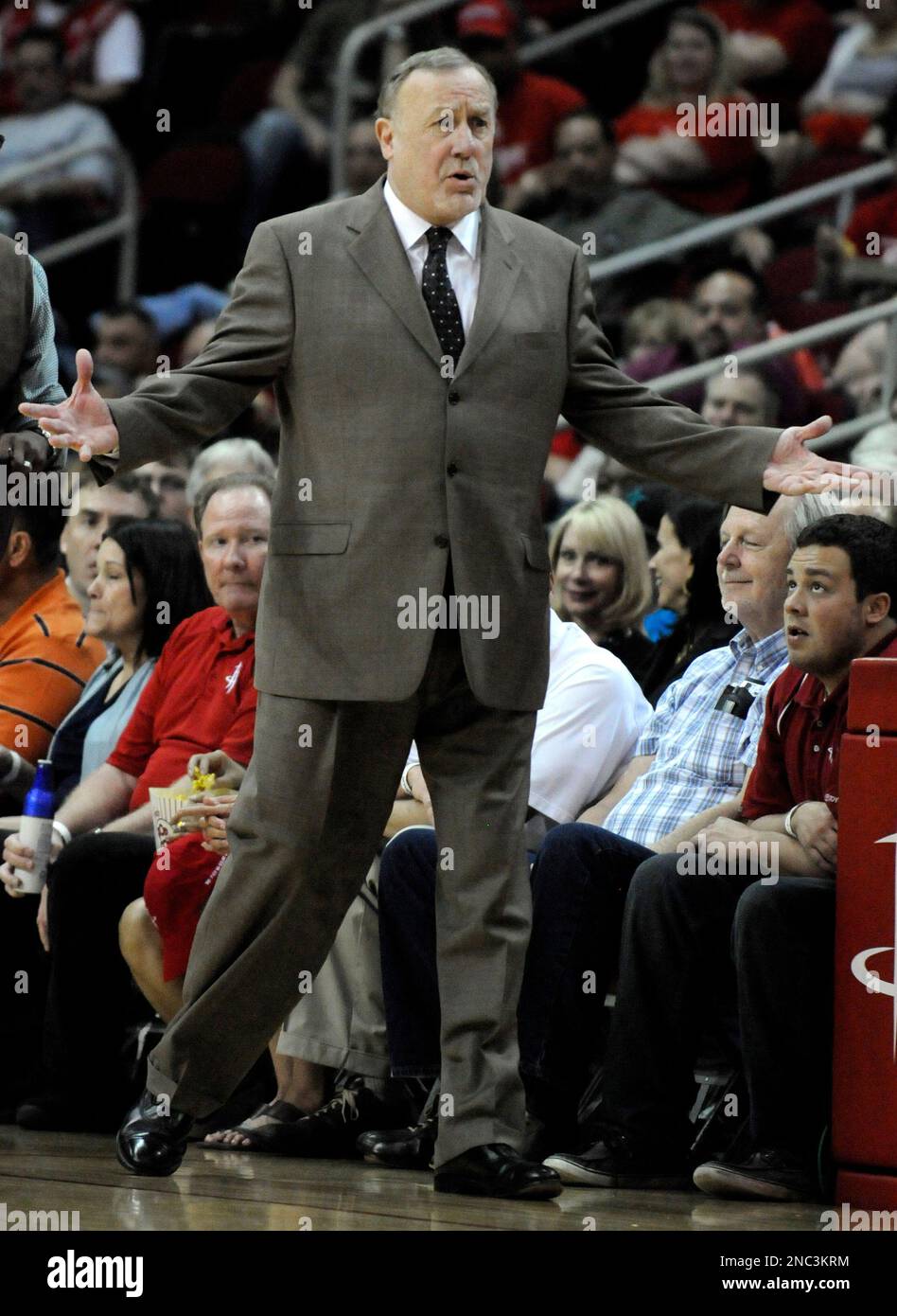 Houston Rockets coach Rick Adelman questions a call during the second ...