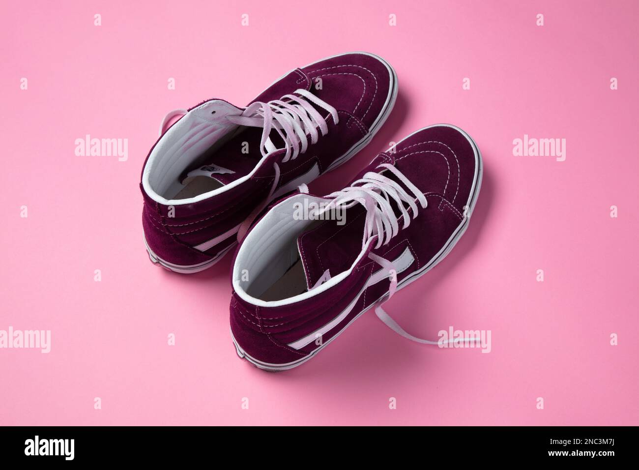a Vans purple Hi- top sneaker, top view, studio shot Stock Photo - Alamy