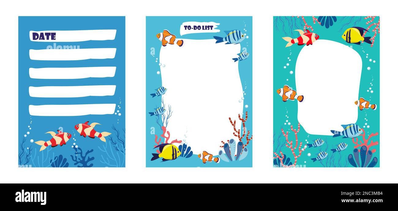 Planner vector template set marine design exotic fish. Organizer school ...