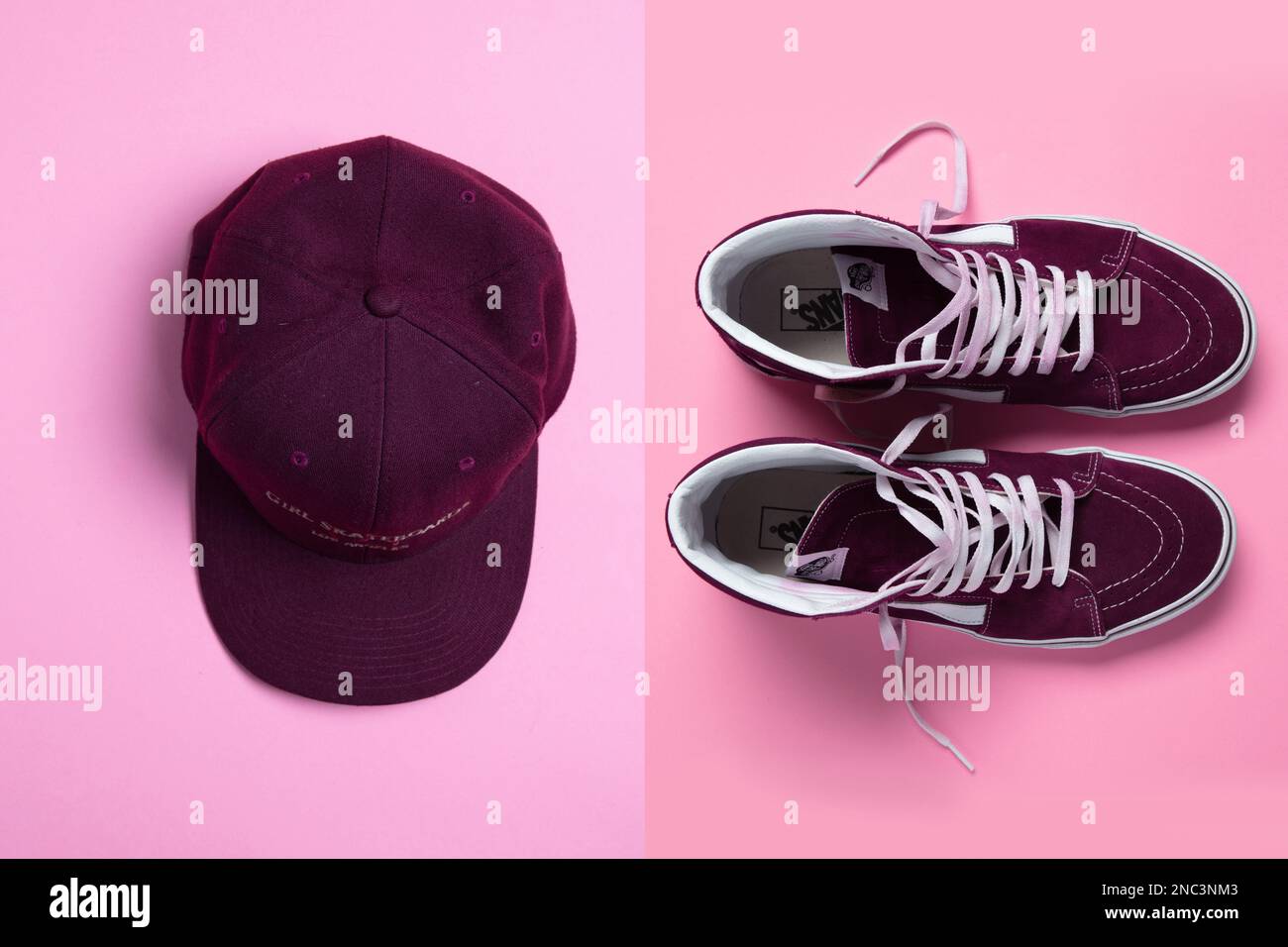 a Vans purple Hi- top sneaker, top view, studio shot Stock Photo - Alamy