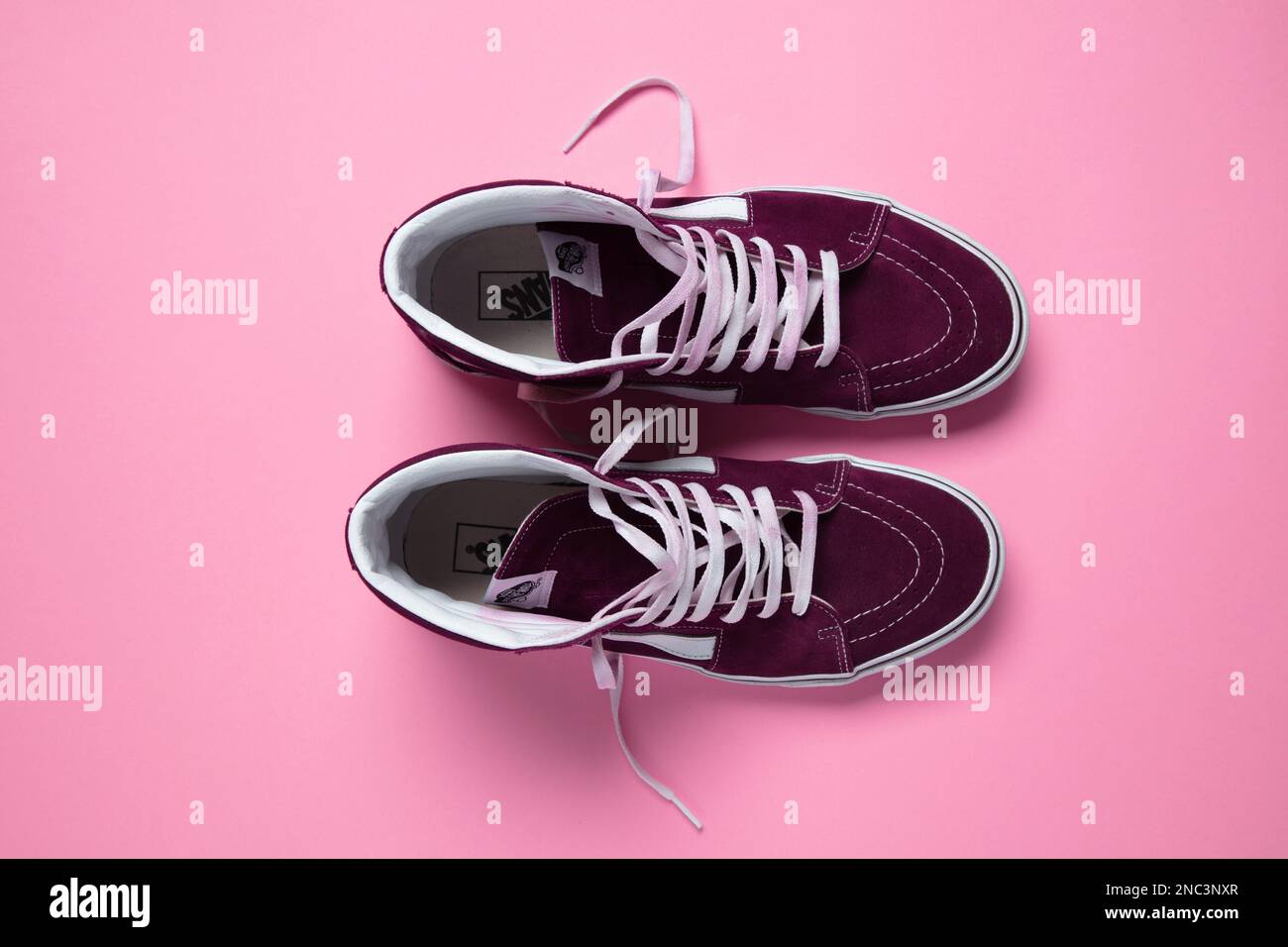 a Vans purple Hi- top sneaker, top view, studio shot Stock Photo - Alamy