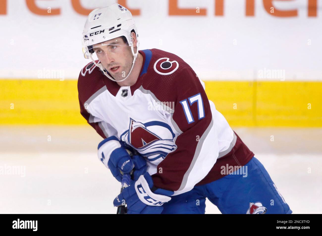 NHL profile photo on Colorado Avalanche player Brad Hunt at a game against the Calgary Flames in ...