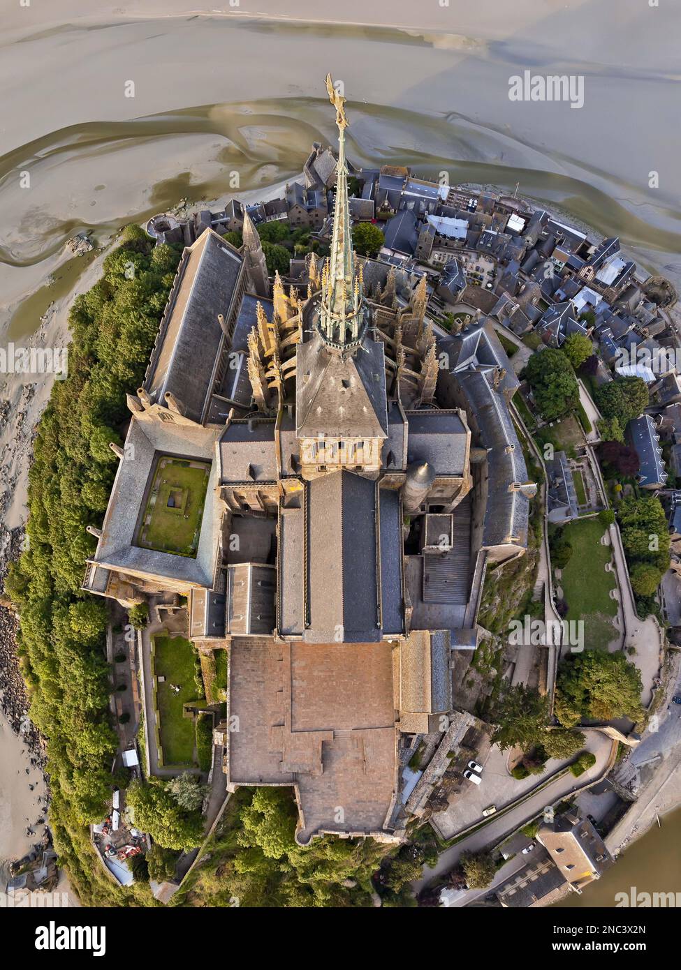France - Normandy - Manche (50) Aerial view of Mont Saint Michel from ...