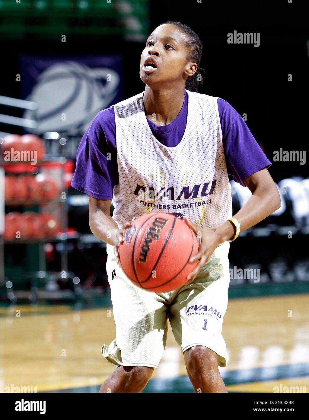 Prairie View A&M guard Dominique Smith during practice in the first ...