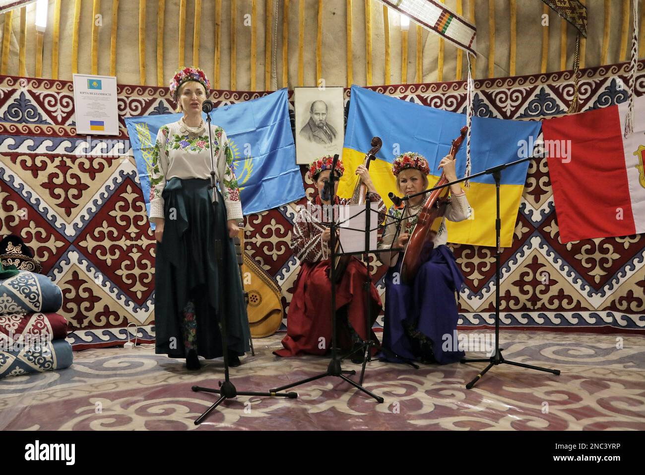 ODESA, UKRAINE - FEBRUARY 12, 2023 - Singers in Ukrainian costumes ...