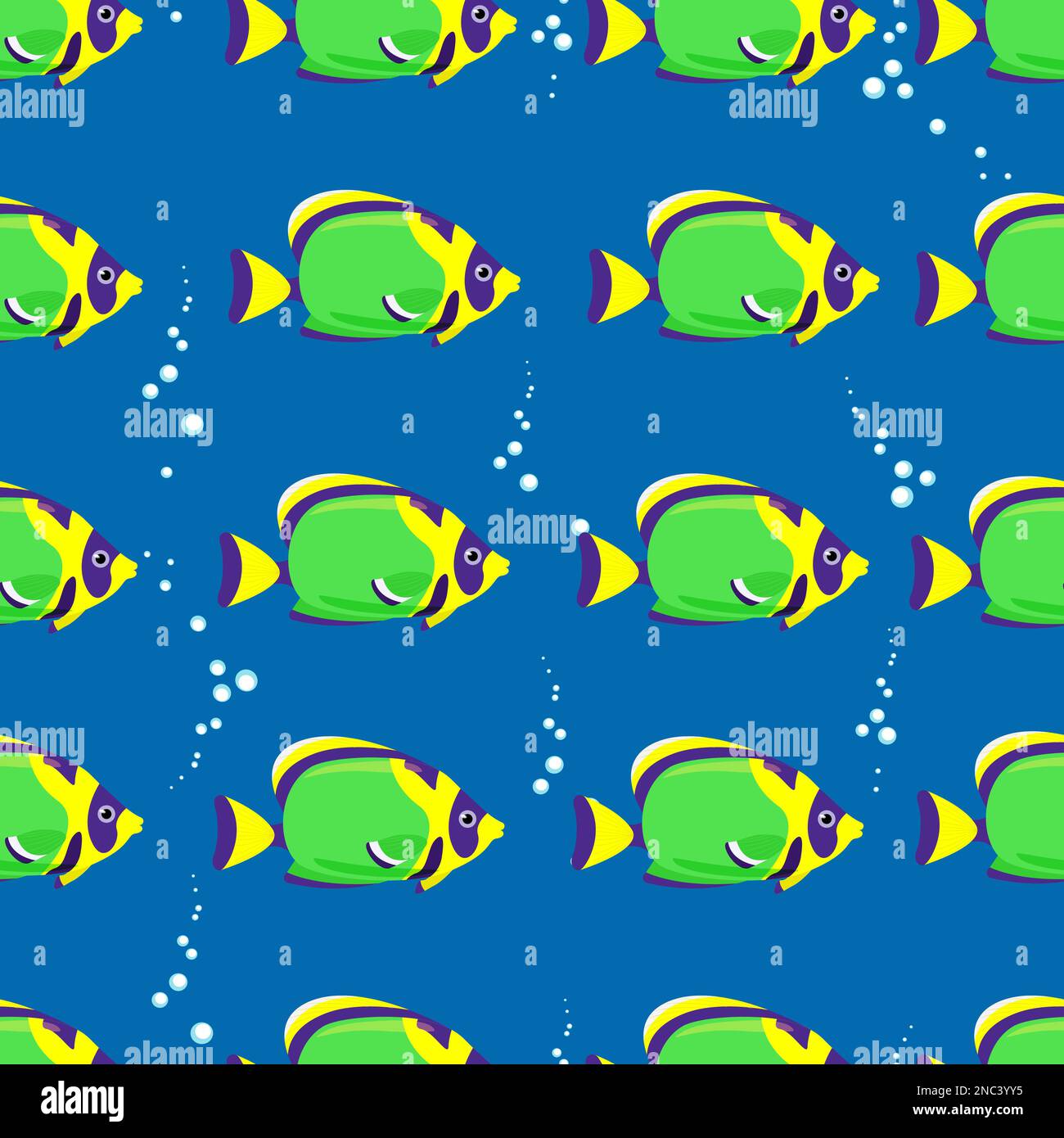 Exotic bright green fish seamless pattern. Vector sea fish in flat ...