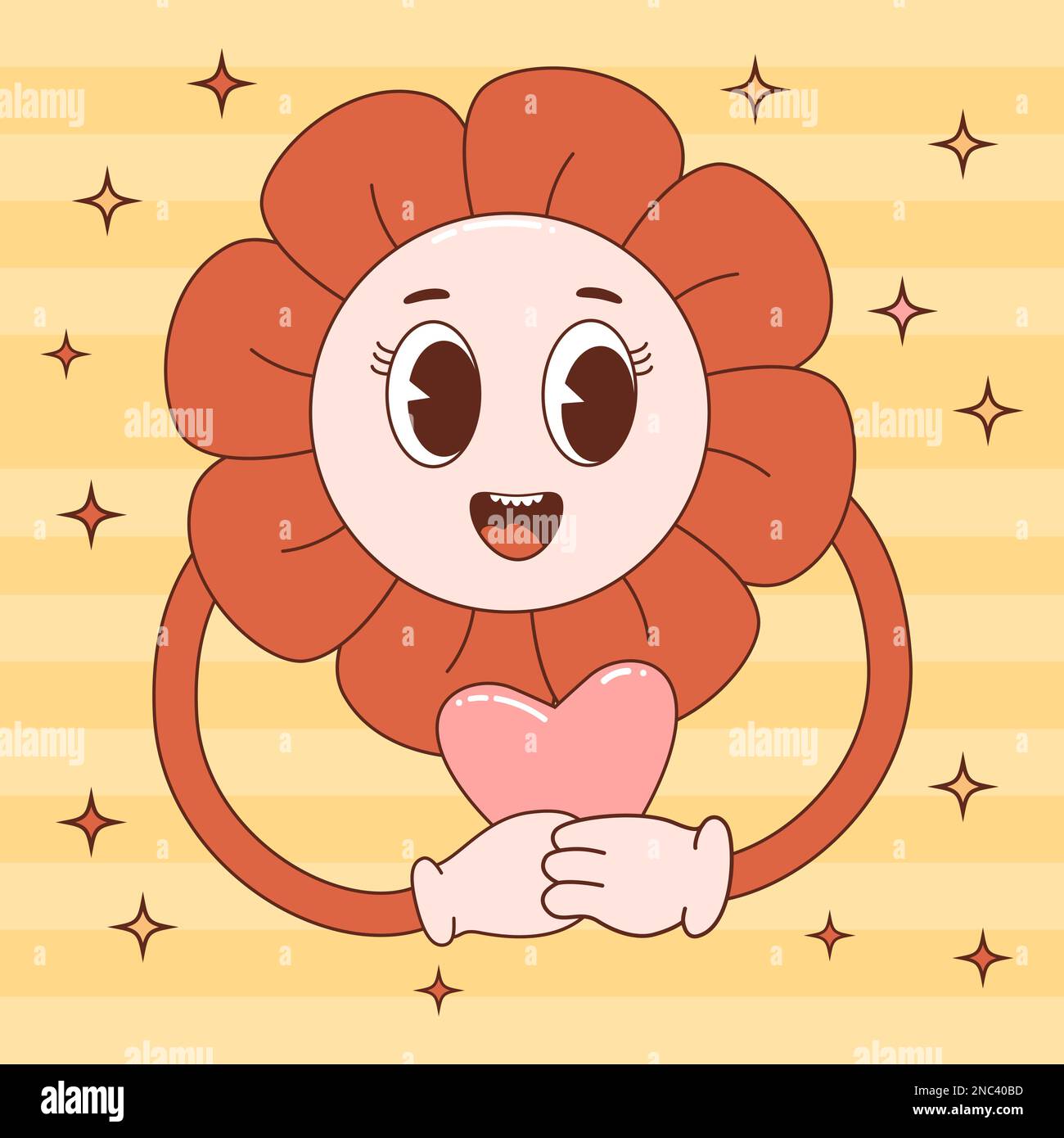 Retro vintage cartoon flower Power. Vector illustration of mascot ...