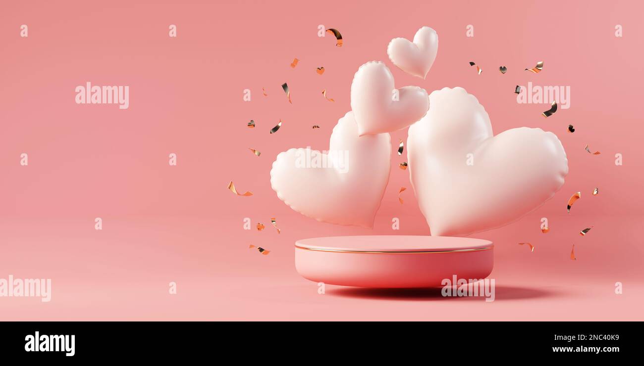 Valentine's day stage podium mock up with heart product display ...