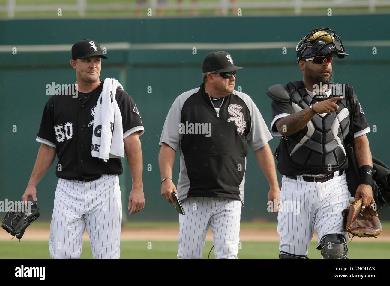 Chicago White Sox starting pitcher John Danks, left, pitching coach Don ...