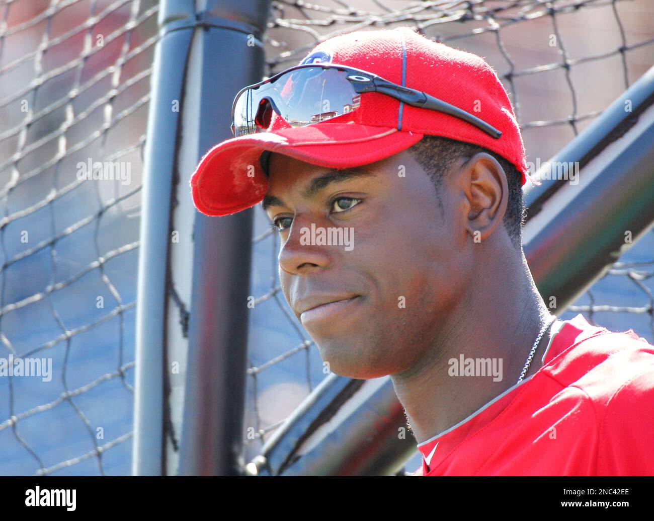 Philadelphia Phillies' John Mayberry Jr., warms up before a spring ...