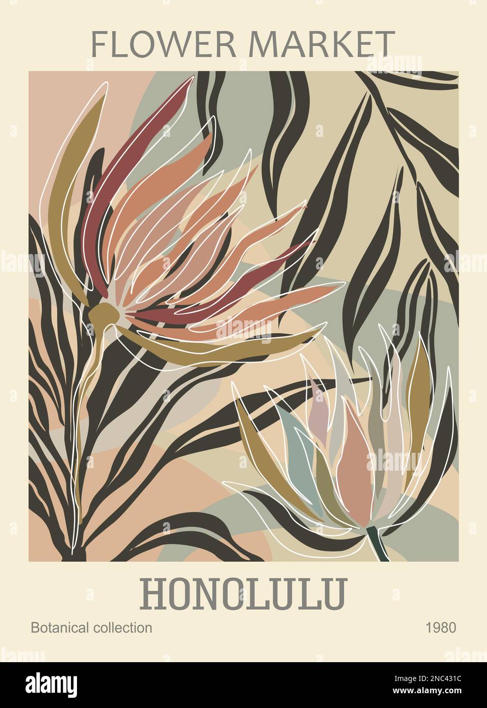 Abstract poster Flower Market Honolulu vector art Stock Vector Image ...
