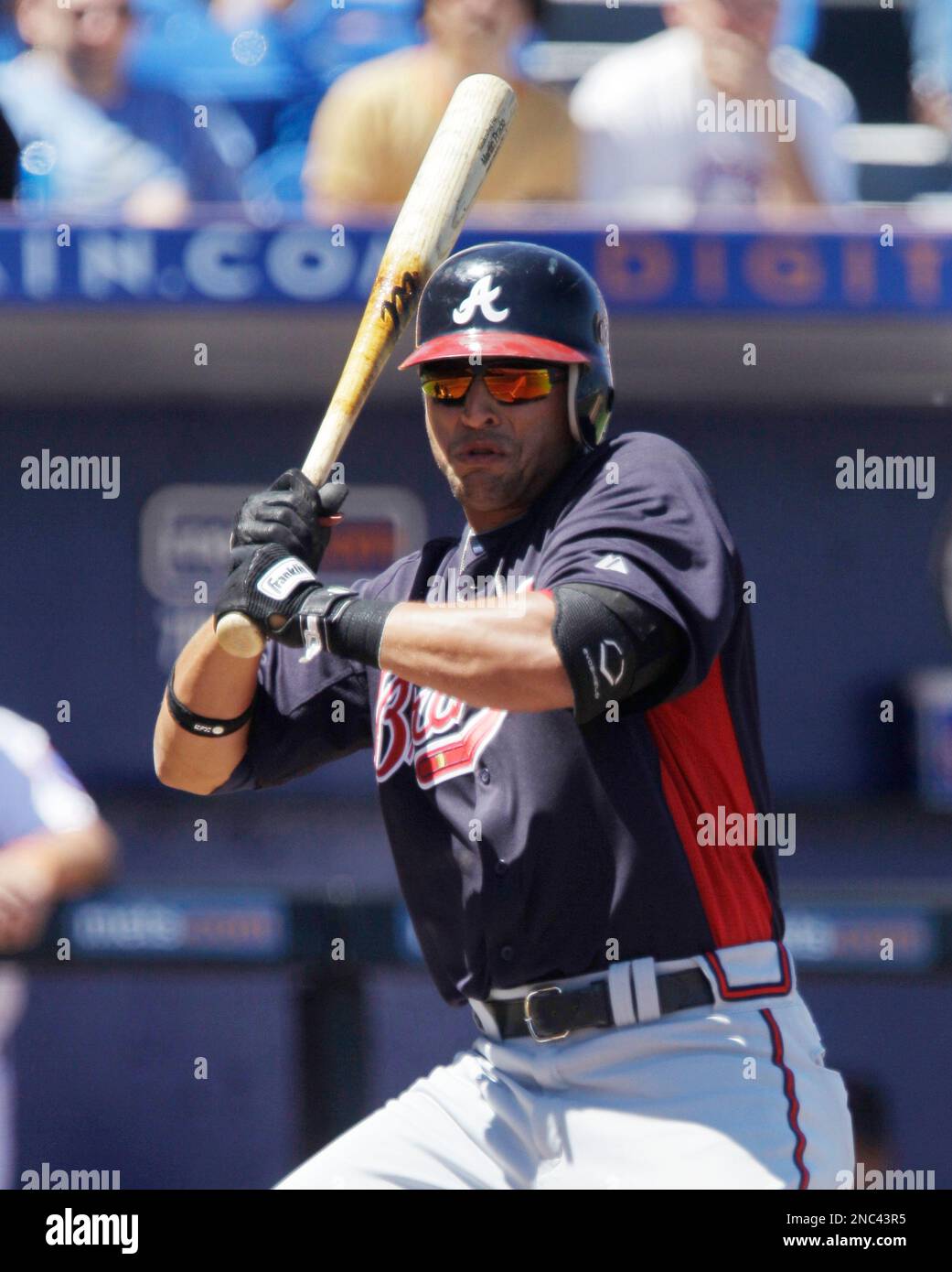 Atlanta Braves' Martin Prado reacts during a spring training baseball ...