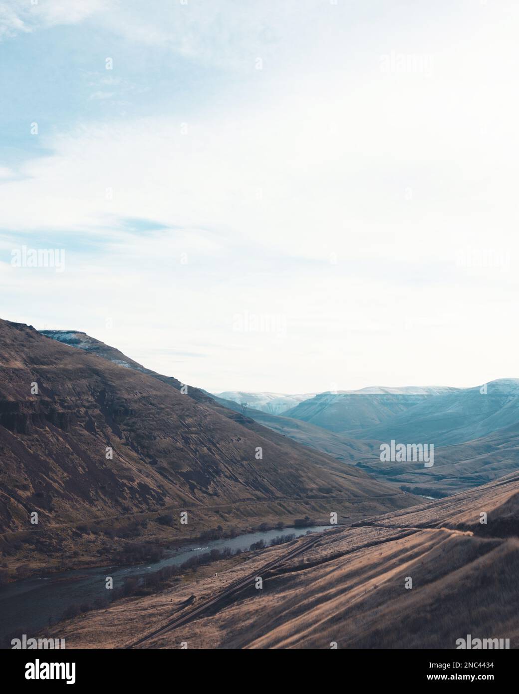 An aerial view of mountain landscape with river Stock Photo - Alamy