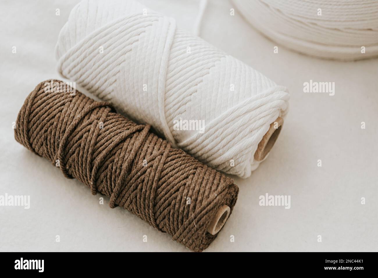 Natural Macrame Cord on Soft White Background Stock Photo - Alamy