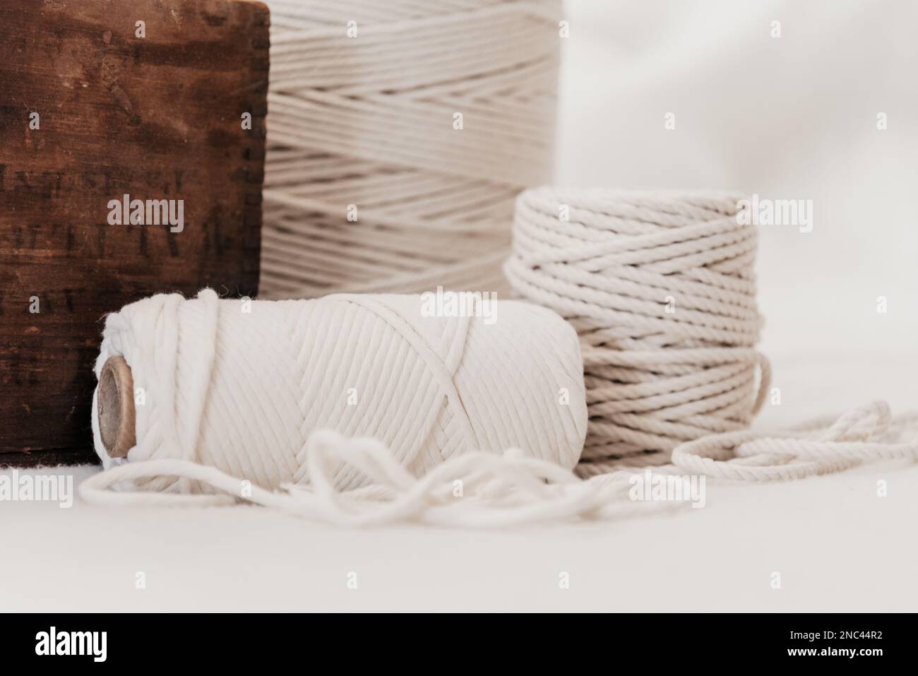 Natural Macrame Cord on Soft White Background Stock Photo - Alamy