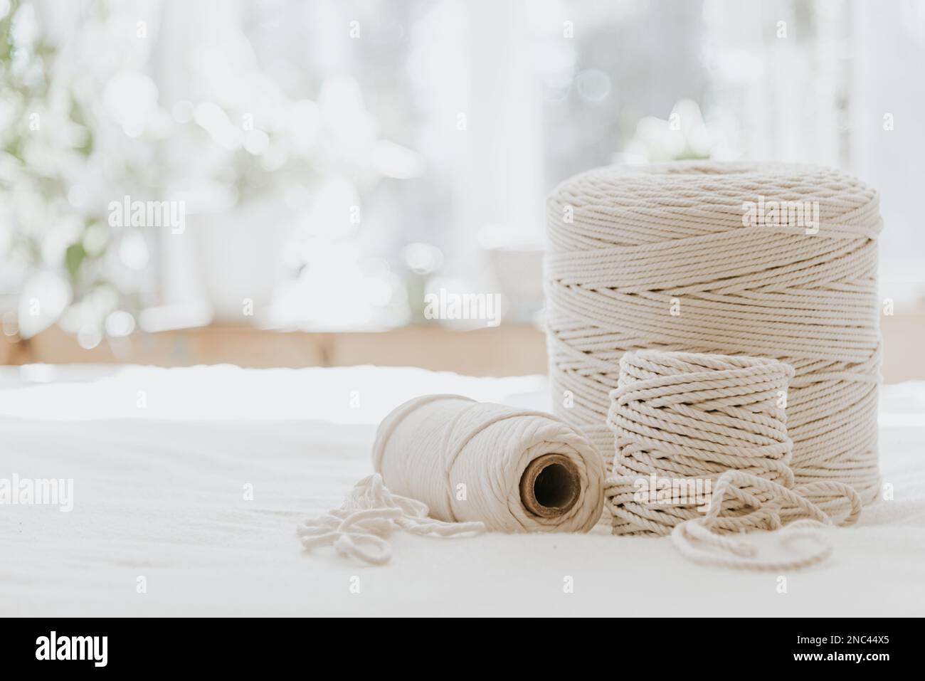 Natural Macrame Cord on Soft White Background Stock Photo - Alamy