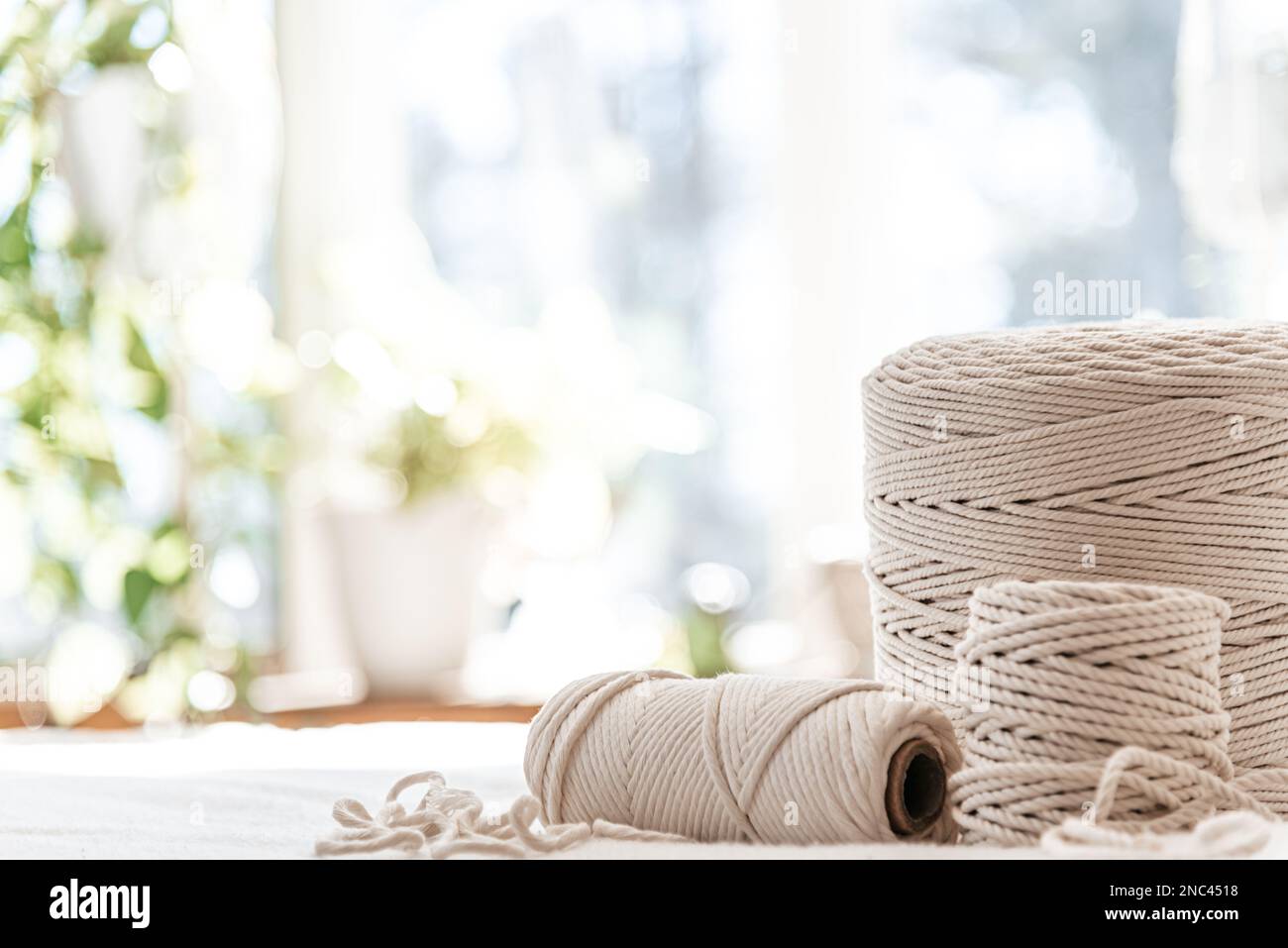 Natural Macrame Cord on Soft White Background Stock Photo - Alamy