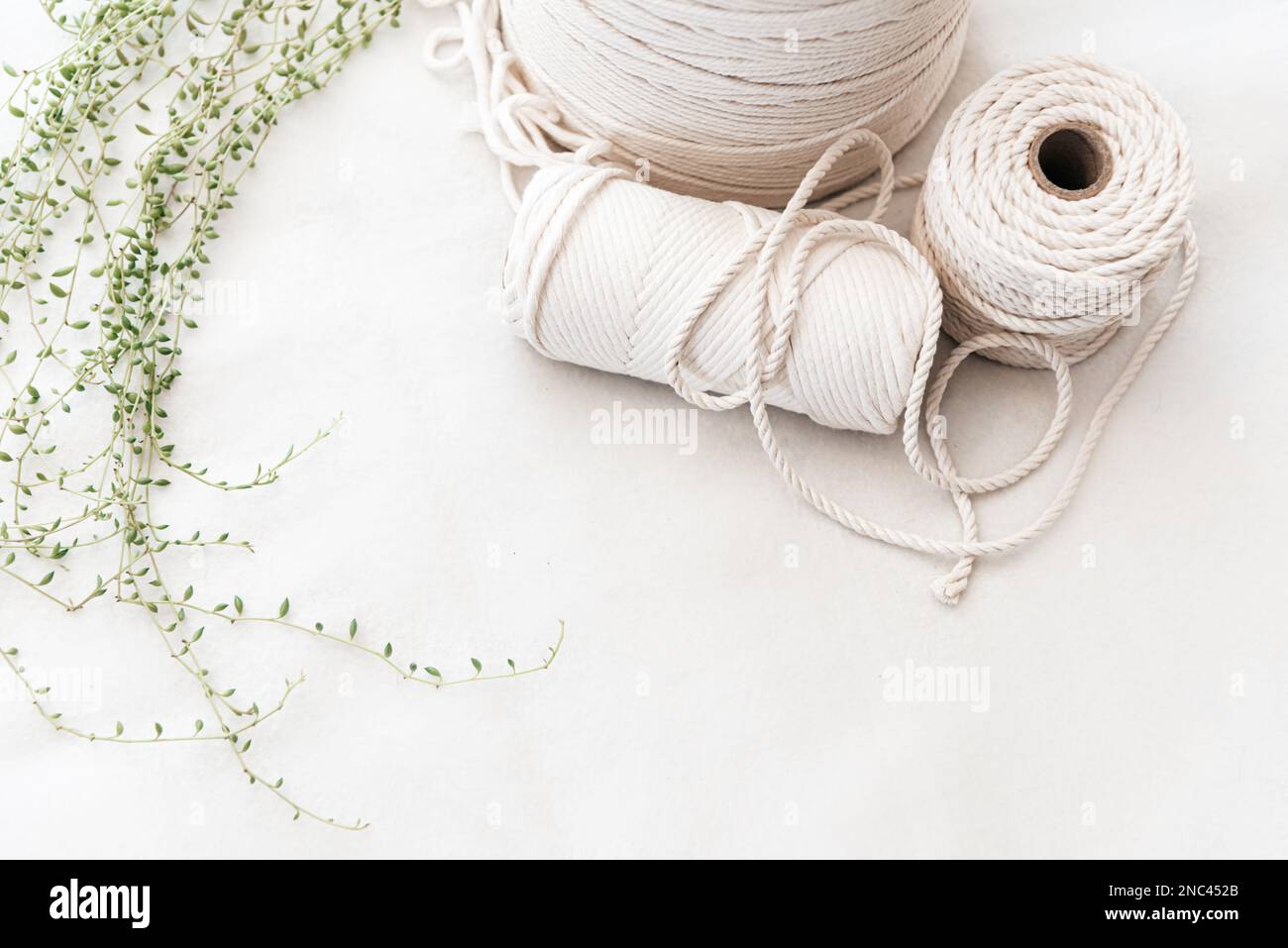 Natural Macrame Cord on Soft White Background Stock Photo - Alamy