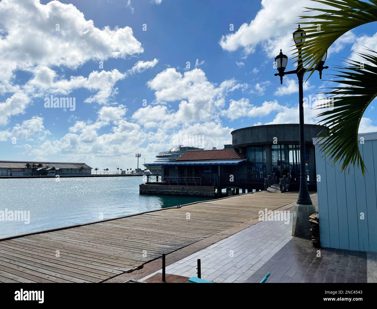 View of the Port of Oranjestad, Aruba, with partial view of a cruise ...