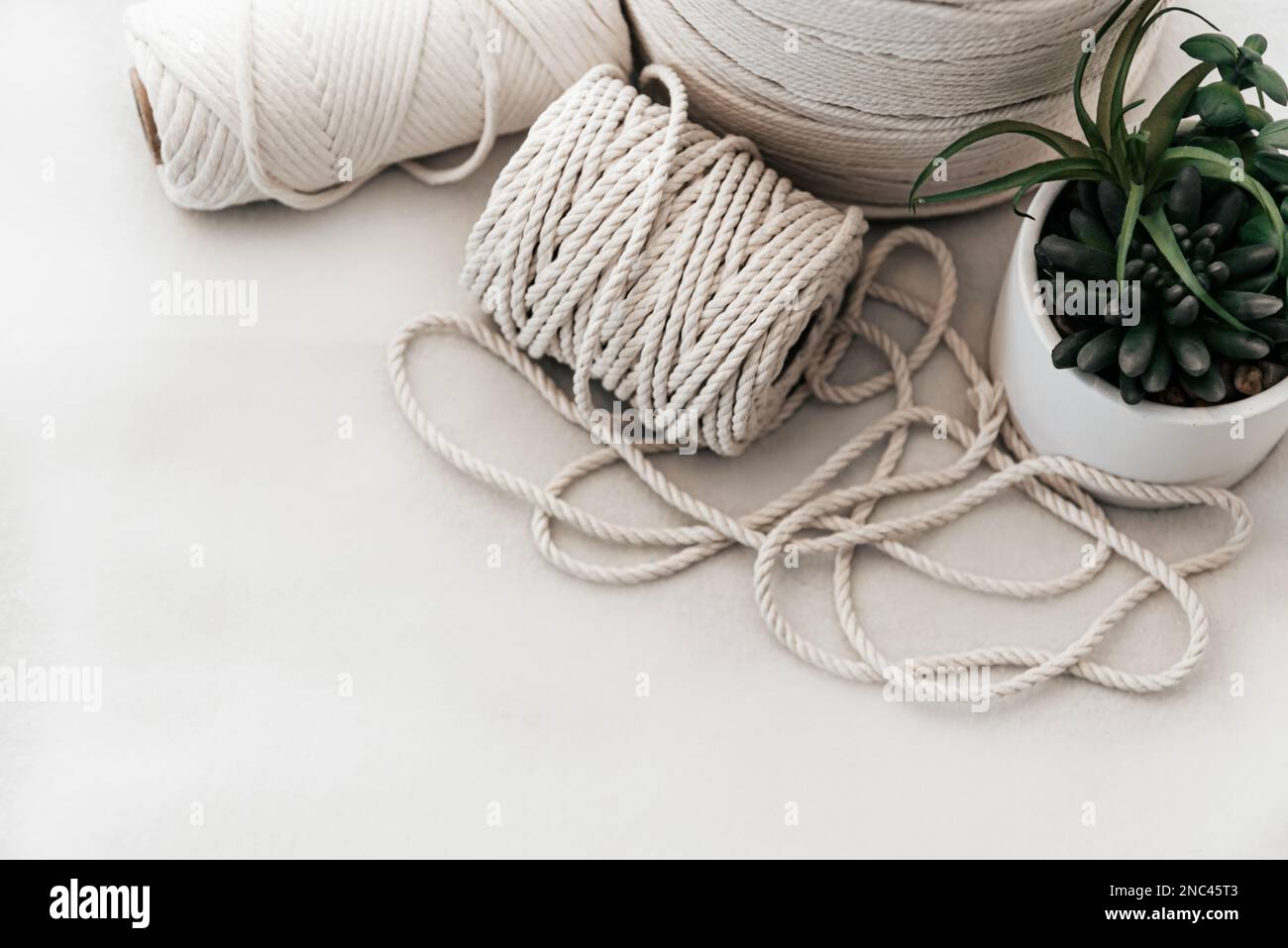Natural Macrame Cord on Soft White Background Stock Photo - Alamy
