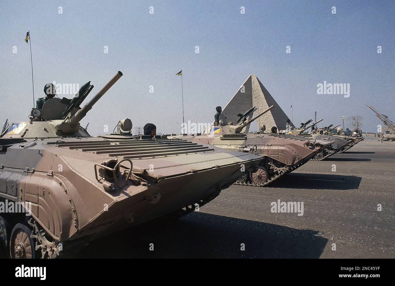 Military parade in progress prior to the assassination of Egyptian ...