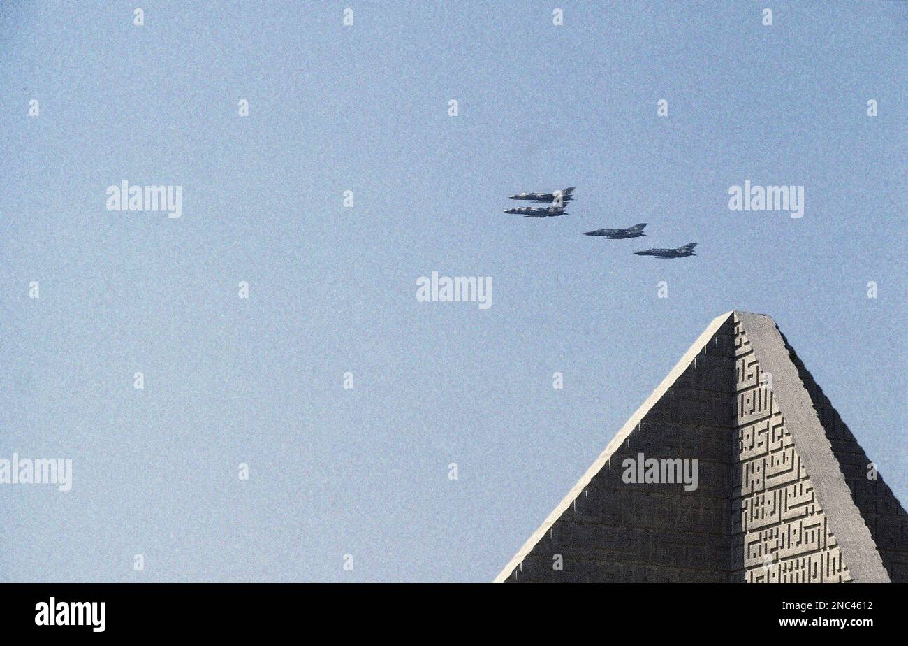 Military parade in progress prior to the assassination of Egyptian ...