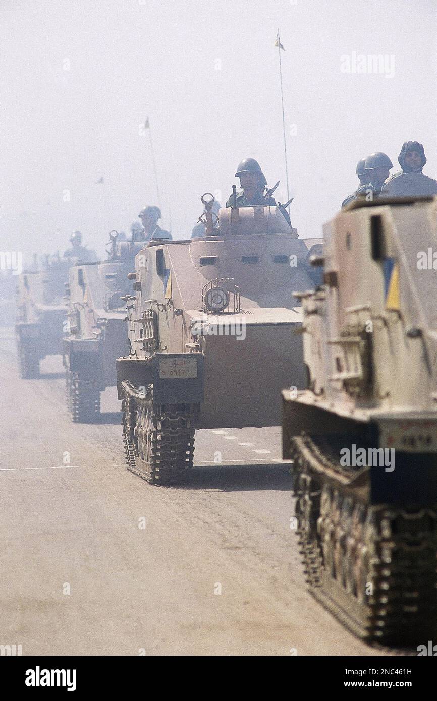 Military parade in progress prior to the assassination of Egyptian ...