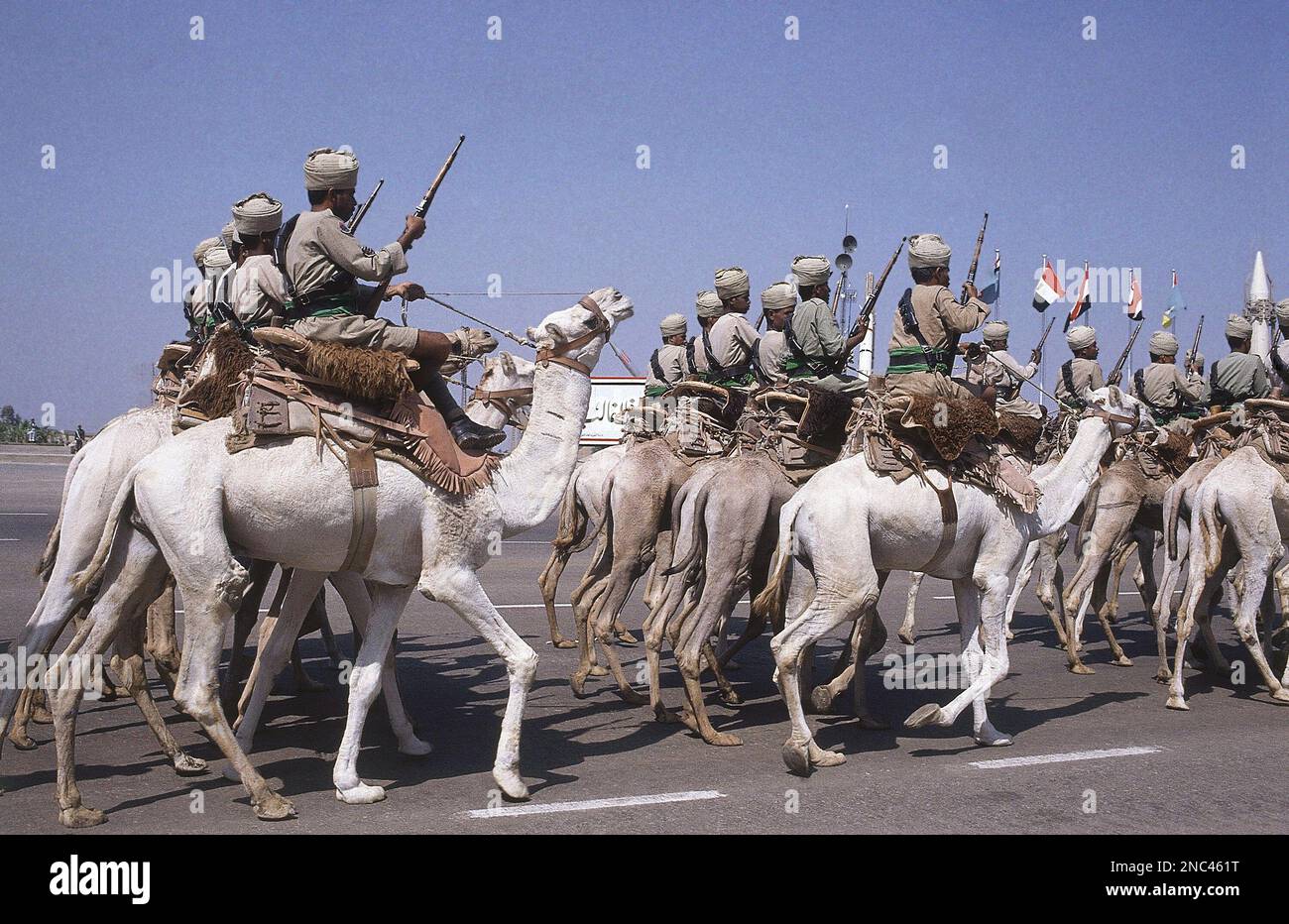 Military parade in progress prior to the assassination of Egyptian ...