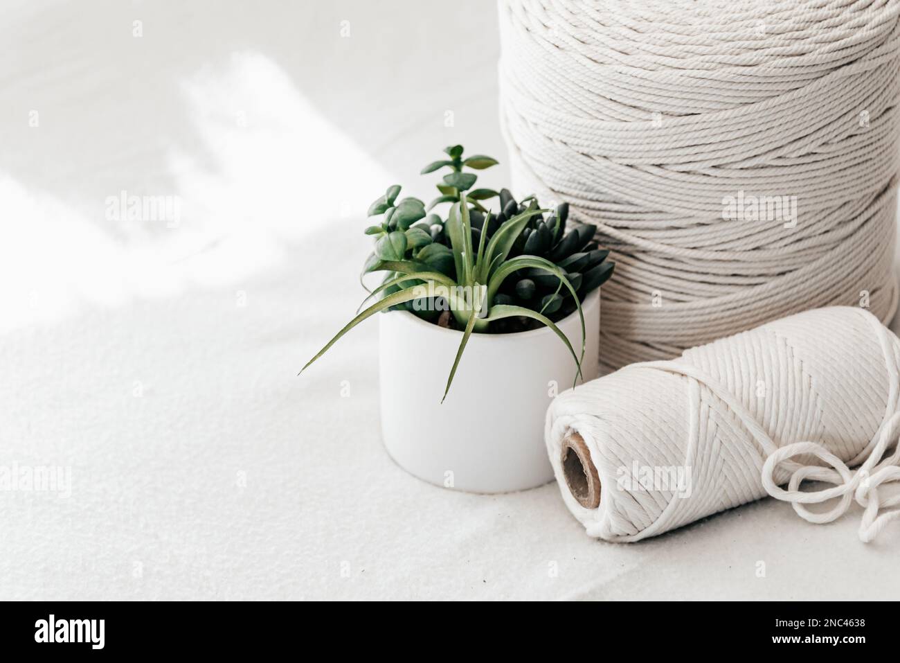 Natural Macrame Cord on Soft White Background Stock Photo - Alamy