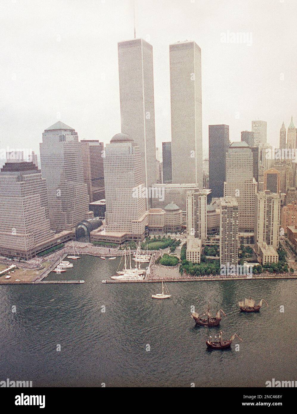 World Trade Center towers in New York City in July 1992. (AP Photo/Mark ...