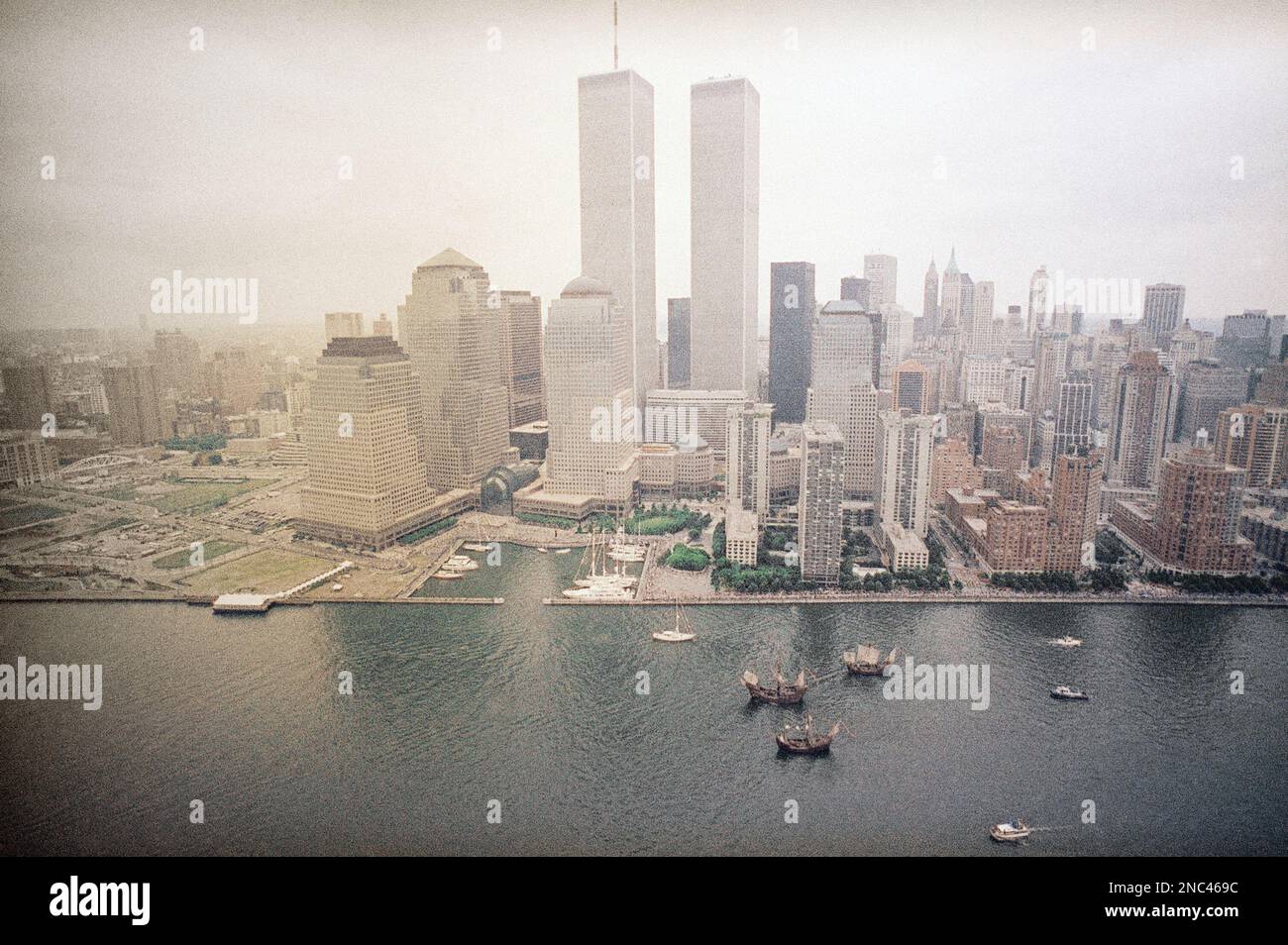 World Trade Center towers in New York City, July 1992. (AP Photo/Mark ...