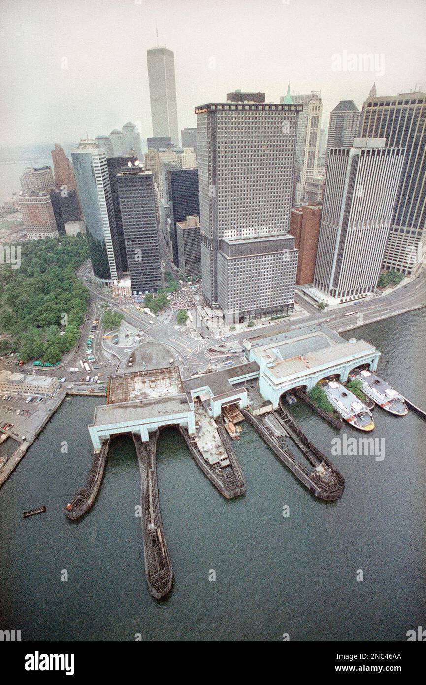 World Trade Center towers in New York City, July 1992. (AP Photo/Mark ...
