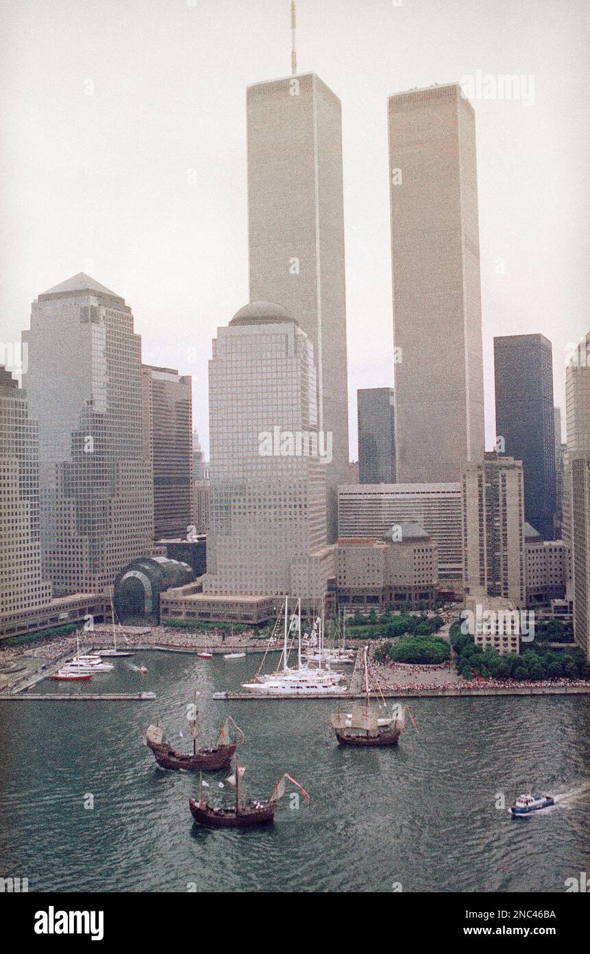 World Trade Center towers in New York City, July 1992. (AP Photo/Mark ...
