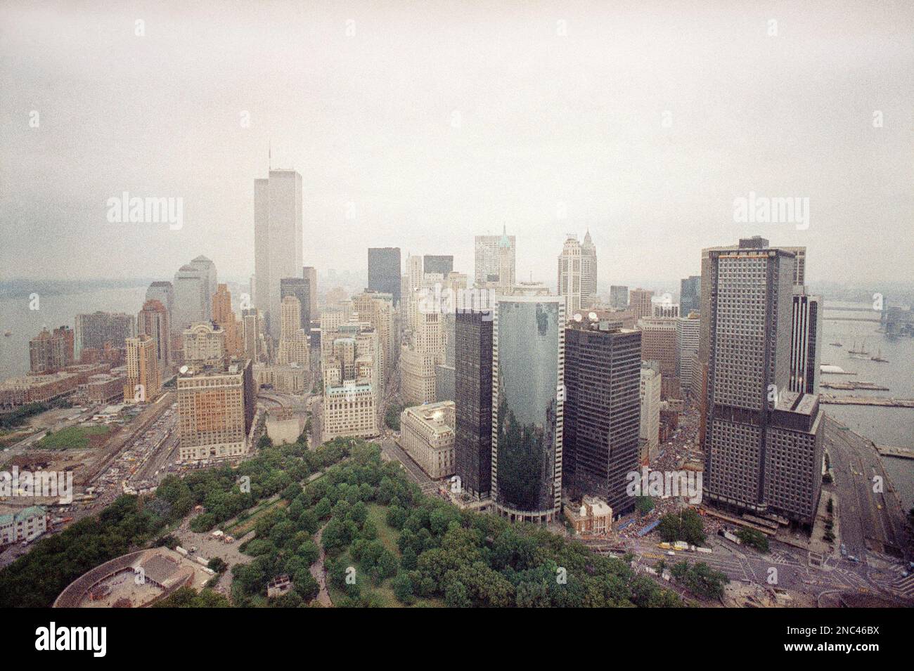 World Trade Center towers in New York City, July 1992. (AP Photo/Mark ...