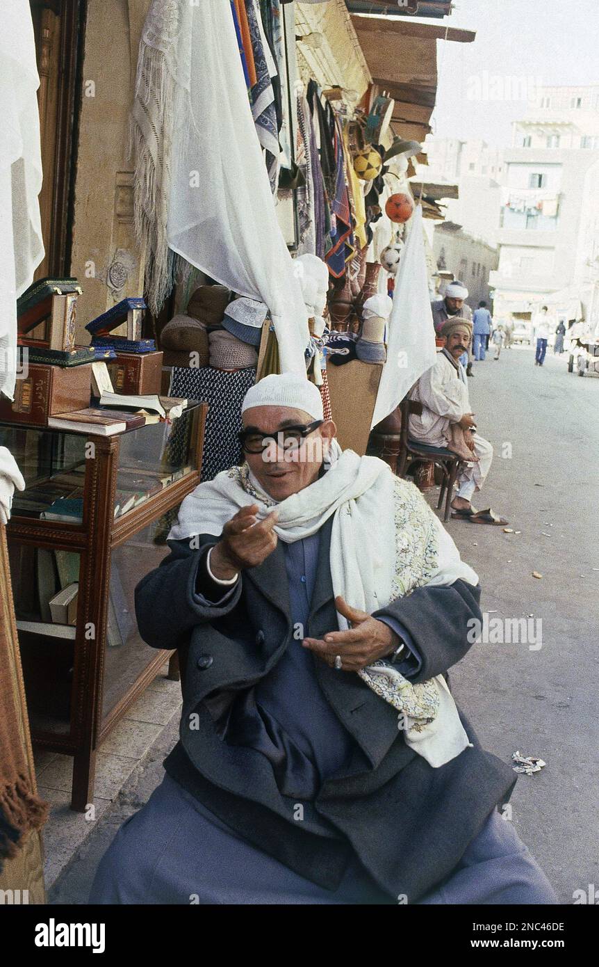 Religious books seller at Al Azhar Mosque in Cairo, Egypt on March 26 ...
