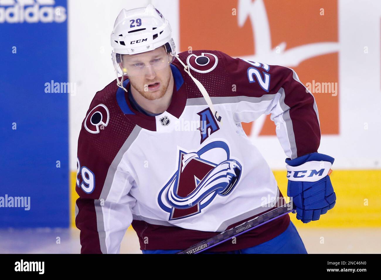 NHL profile photo on Colorado Avalanche player Nathan MacKinnon at a ...
