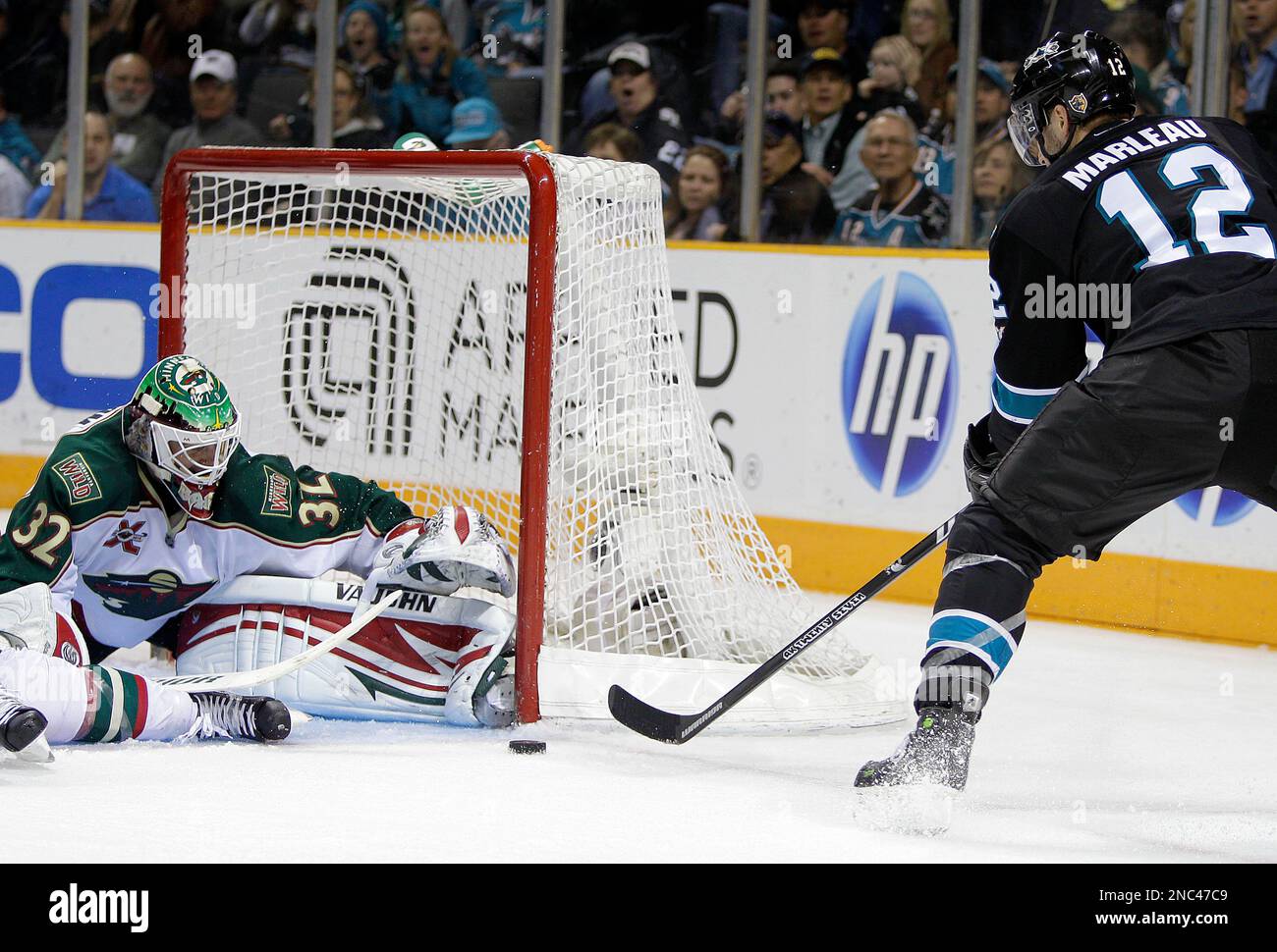 San Jose Sharks' Patrick Marleau (12) takes a shot on goal against ...