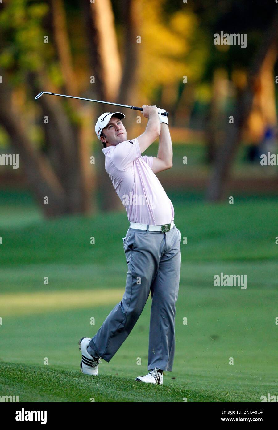 Martin Laird plays his second shot on the ninth hole during the first ...