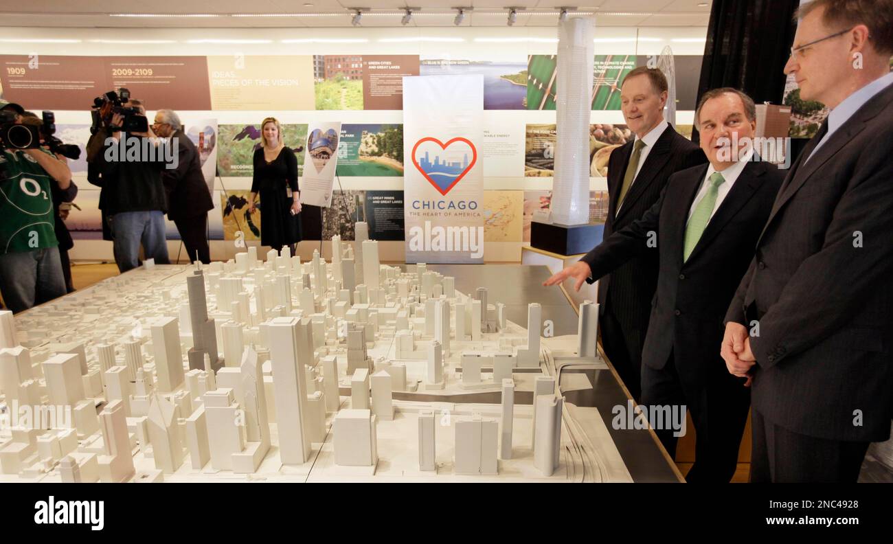 Chicago Mayor Richard Daley looks over a model of the city of Chicago ...