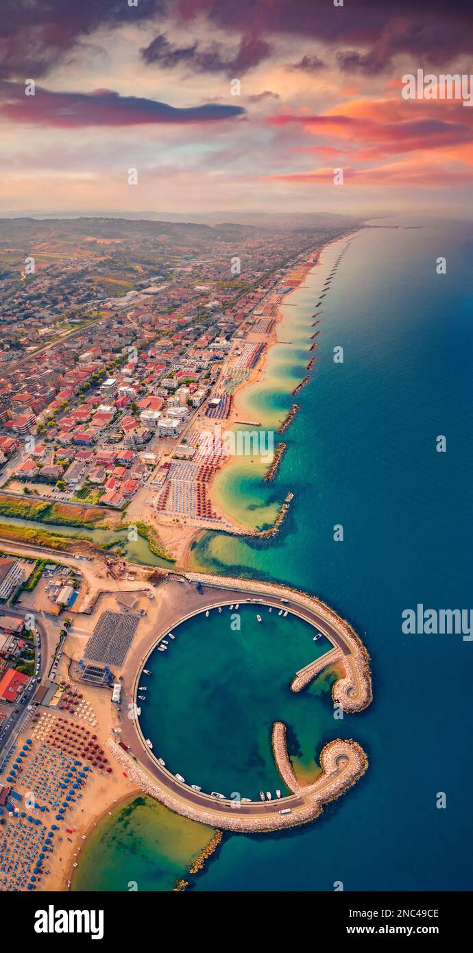 Incredible morning view from flying drone of Francavilla al Mare port ...